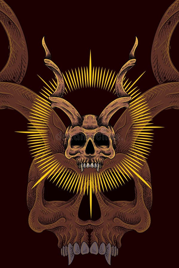 Horned Human Skull Vector Illustration Stock Vector - Illustration of ...