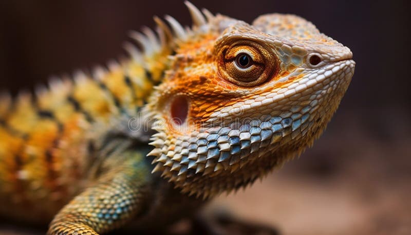 Horned Lizard Looking Dangerous in Tropical Rainforest, Portrait ...