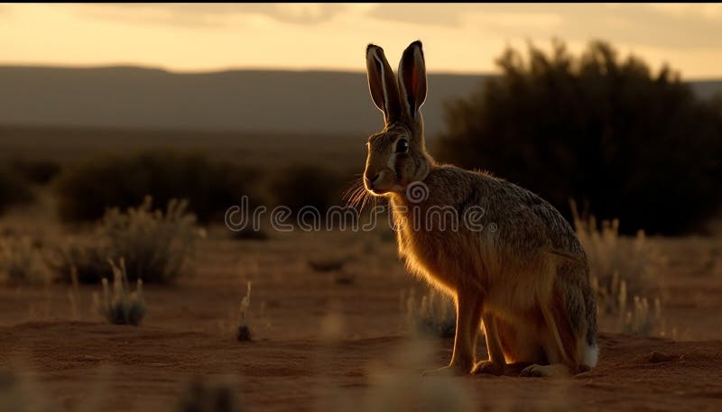 Horned Rabbit Sitting in Grass at Dusk Generated by AI Stock ...
