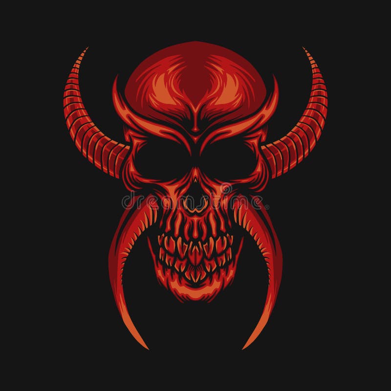Horned Skull Head and Fangs Vector Illustration Stock Vector ...