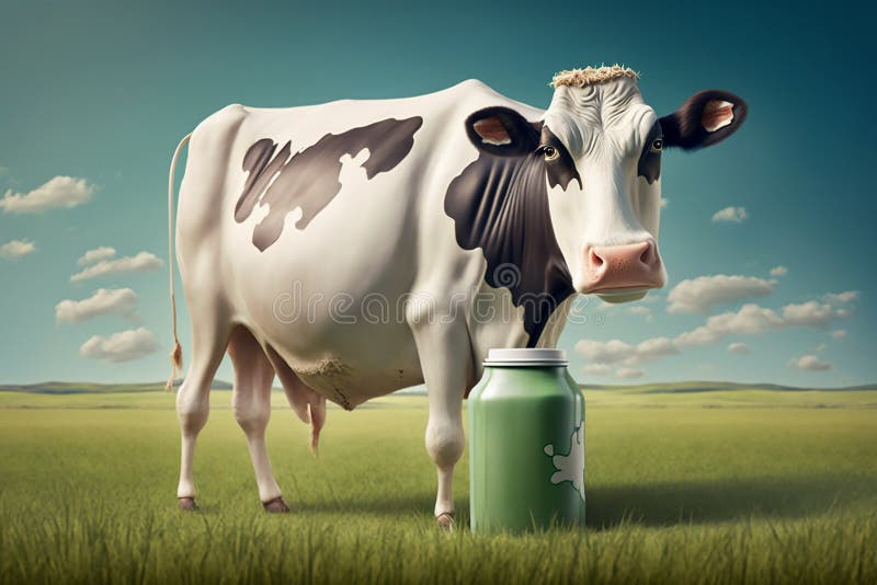 Hornless Cow in the Pasture with a Can of Milk Generative AI Stock ...