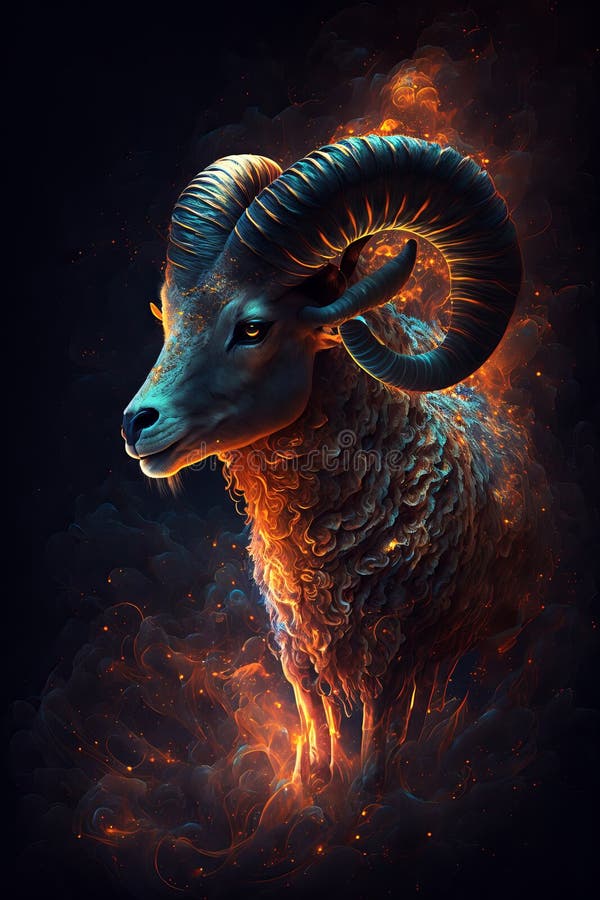 Horoscope Aries. Fire Ram on Black Background Stock Illustration ...