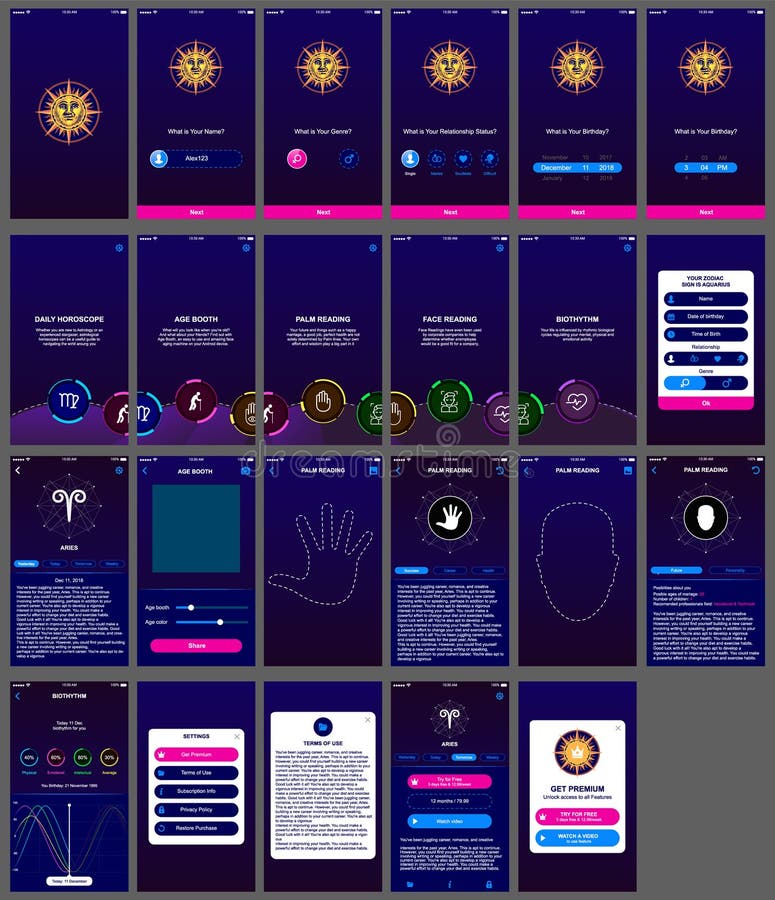 Horoscope Ui Design App Android Stock Illustration - Illustration of ...