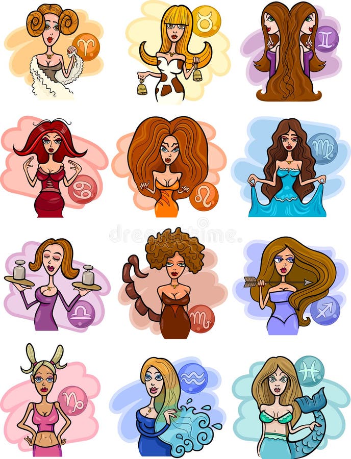 Horoscope Zodiac Signs with Women Stock Vector - Illustration of gown ...