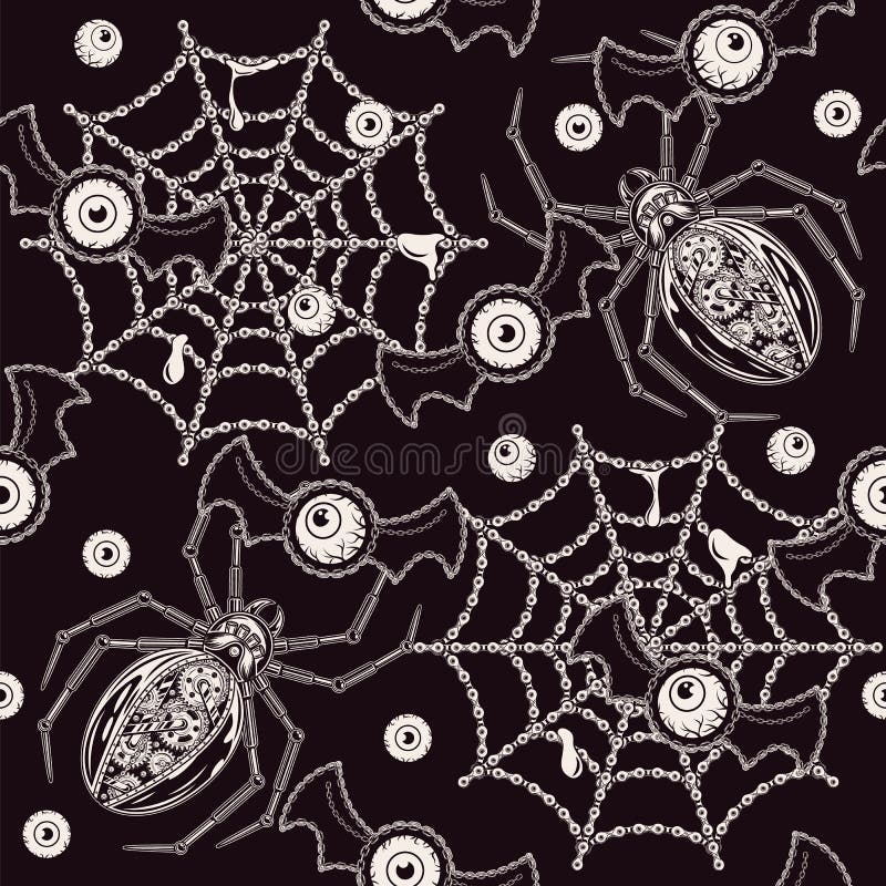 Horrible Pattern with Monsters, Metallic Robotic Spider, Spiderweb ...