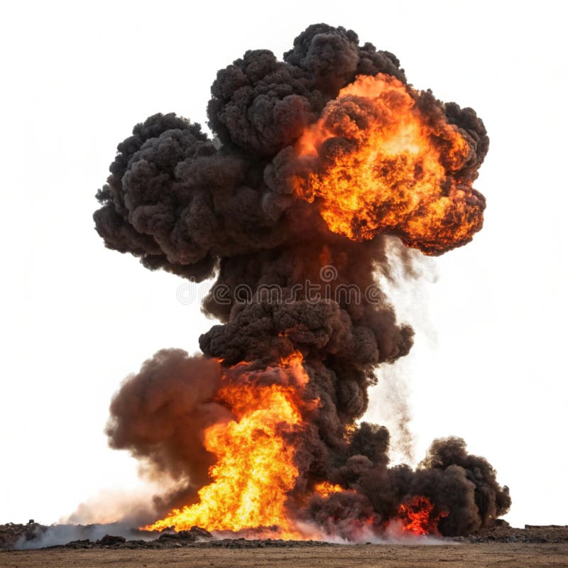 Horrible Smoke and Fire Explosion Isolated on White Background Stock ...