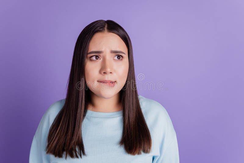 Horrified Secretive Lady Try Hide Something Guilty Look Empty Space ...