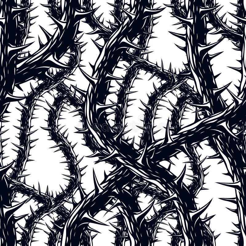 Horror Art Style Seamless Pattern, Vector Background. Blackthorn ...