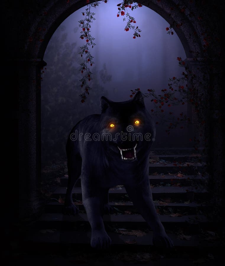 Horror Beast with Burning Demonic Eyes Stock Illustration ...