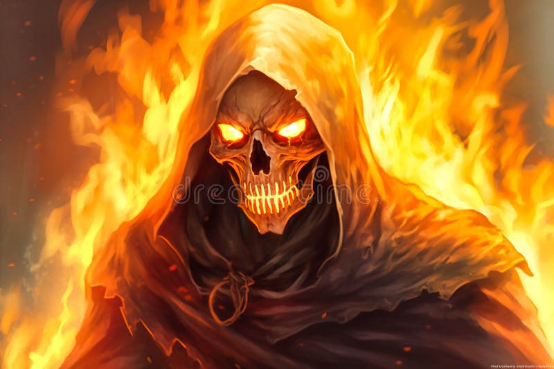 Horror Character of Demon Skeleton with Fire Flame, Generative AI Stock ...