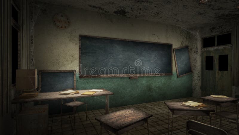 Horror and Creepy Classroom in the School. 3D Rendering Stock ...