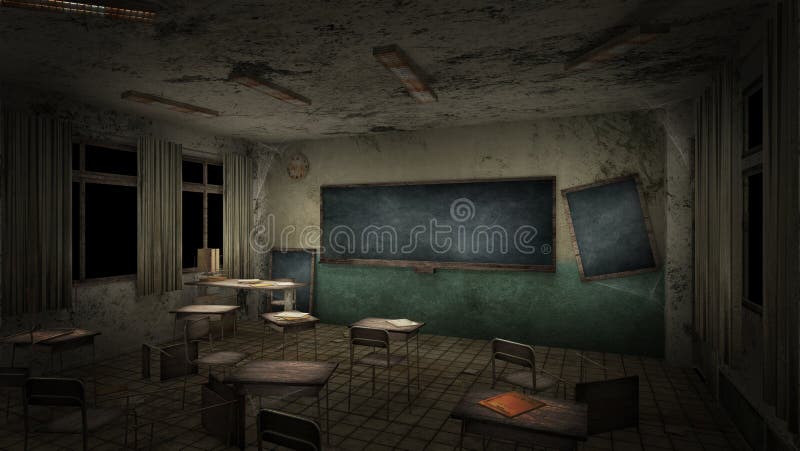 Horror and Creepy Classroom in the School. 3D Rendering Stock ...