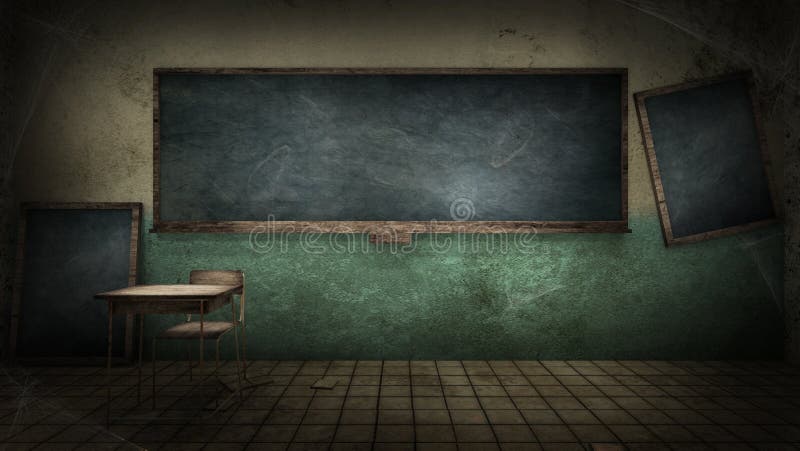 Horror and Creepy Classroom in the School. 3D Rendering Stock ...
