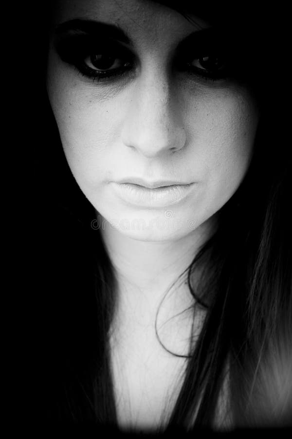 Horror Dark Emotion Girl Face Stock Image - Image of background ...