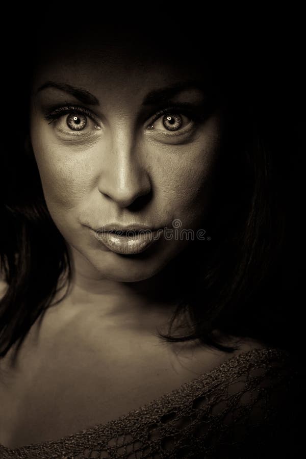 Horror Emotion Dark Girl Face Stock Photo - Image of gothic, attractive ...