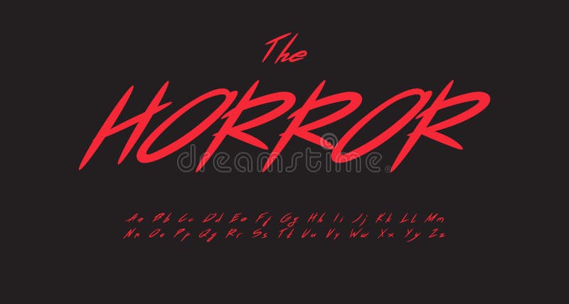 Horror Font Brush Hand Paint Letters. Scribble Script Alphabet, Grunge ...