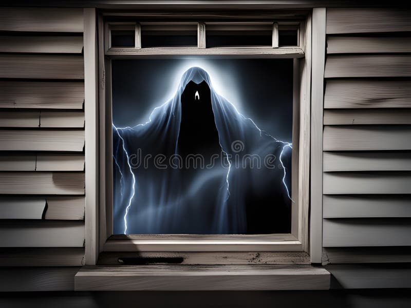Horror ghost on the window stock illustration. Illustration of death ...