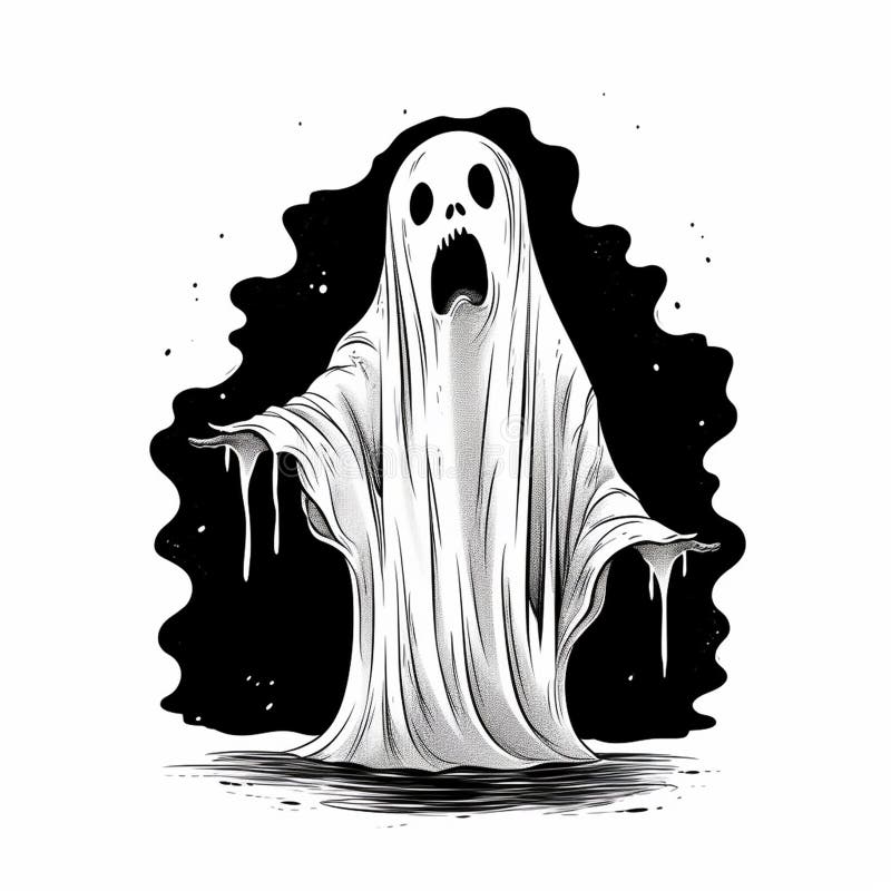 Horror Ghosts Art Hauntingly Hand-Drawn Stock Illustration ...