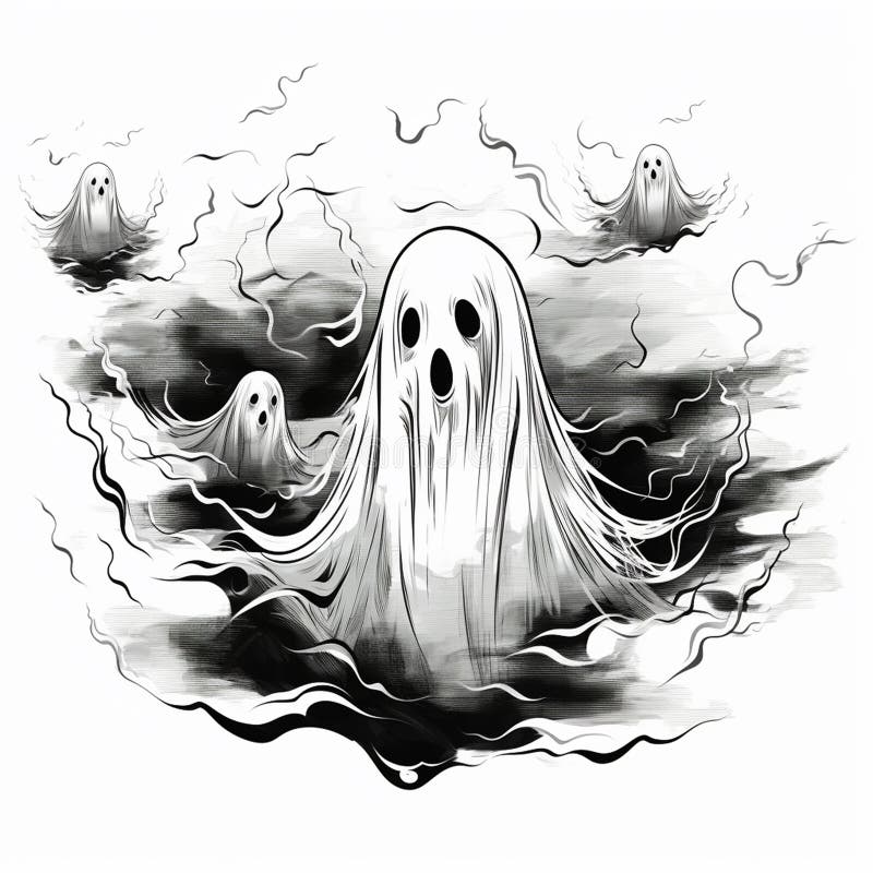 Horror Ghosts Art Hauntingly Hand-Drawn Stock Illustration ...