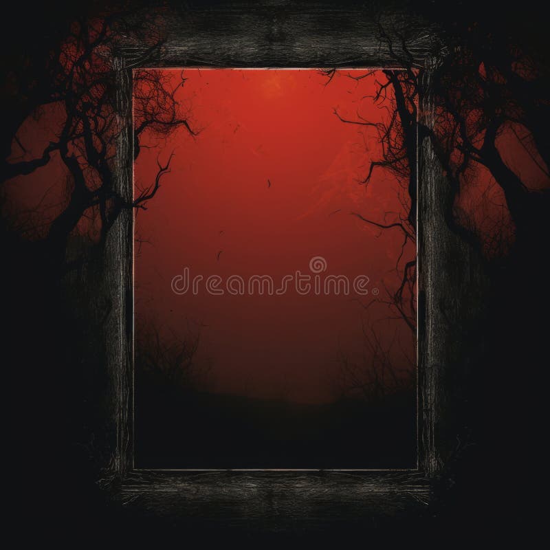 Horror Halloween Frame with Red Sky and Trees Stock Illustration ...