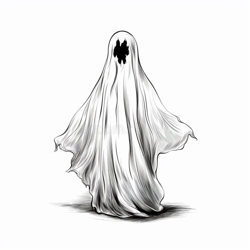 Horror Halloween Ghost Drawing Stock Illustration - Illustration of ...