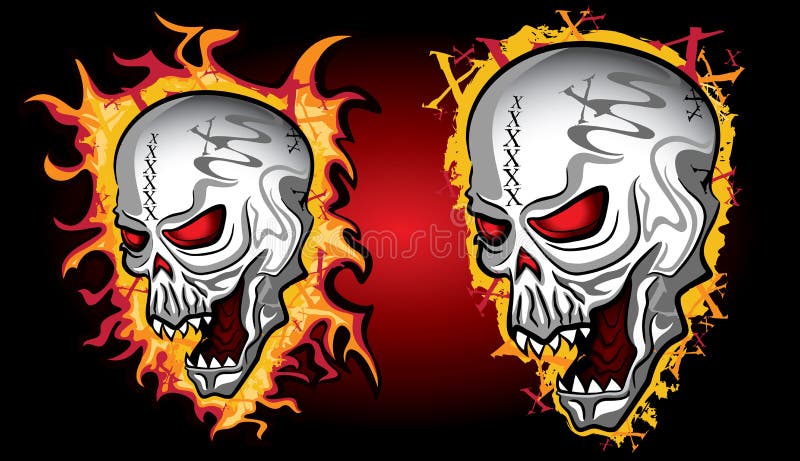 Horror Halloween Shouting Skull in Flames Stock Illustration ...