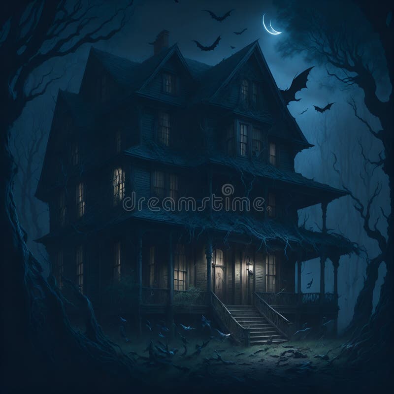 Horror house with bats stock illustration. Illustration of windows ...