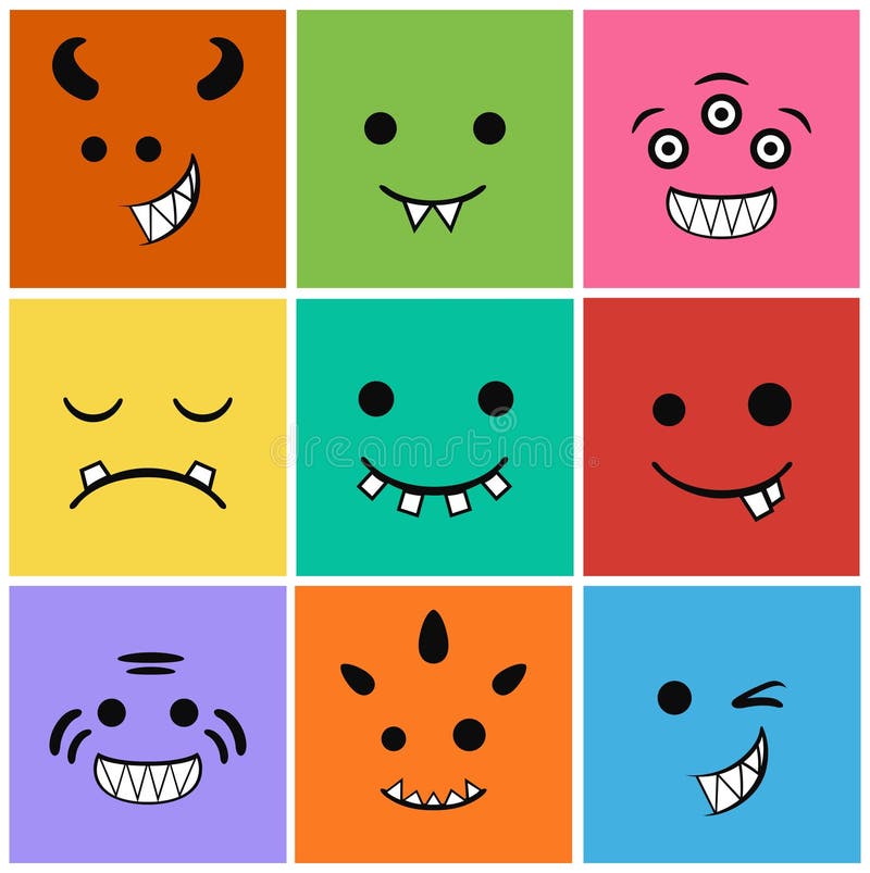 Horror Icons Set Faces and Characters Stock Vector - Illustration of ...