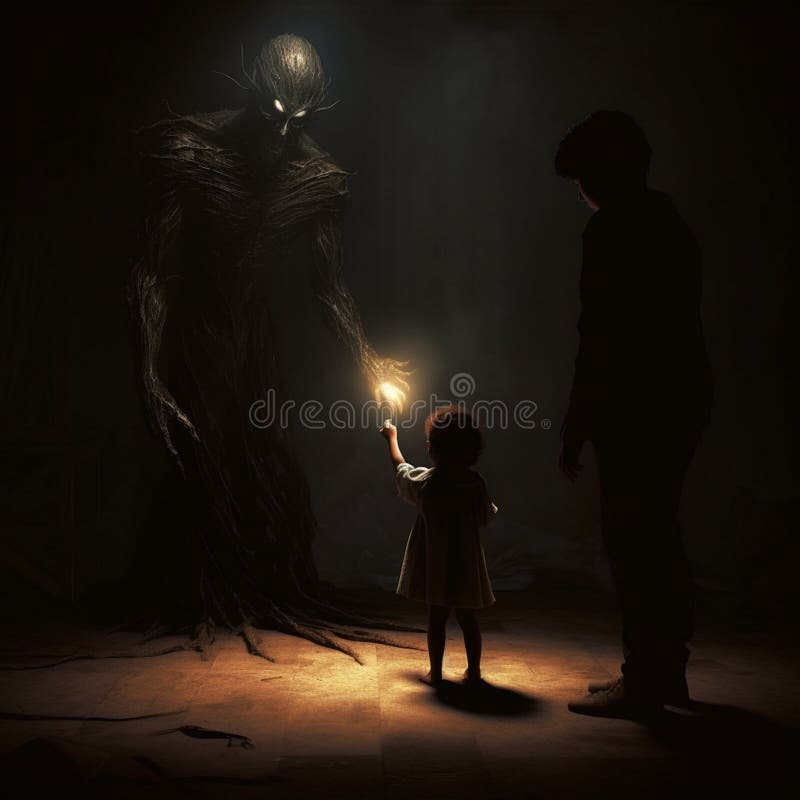 Boy and Shadow Monster Horror Illustration Stock Illustration ...