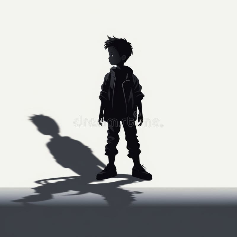 Boy and Shadow Monster Horror Illustration Stock Illustration ...