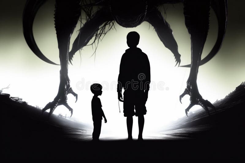 Boy and Shadow Monster Horror Illustration Stock Illustration ...