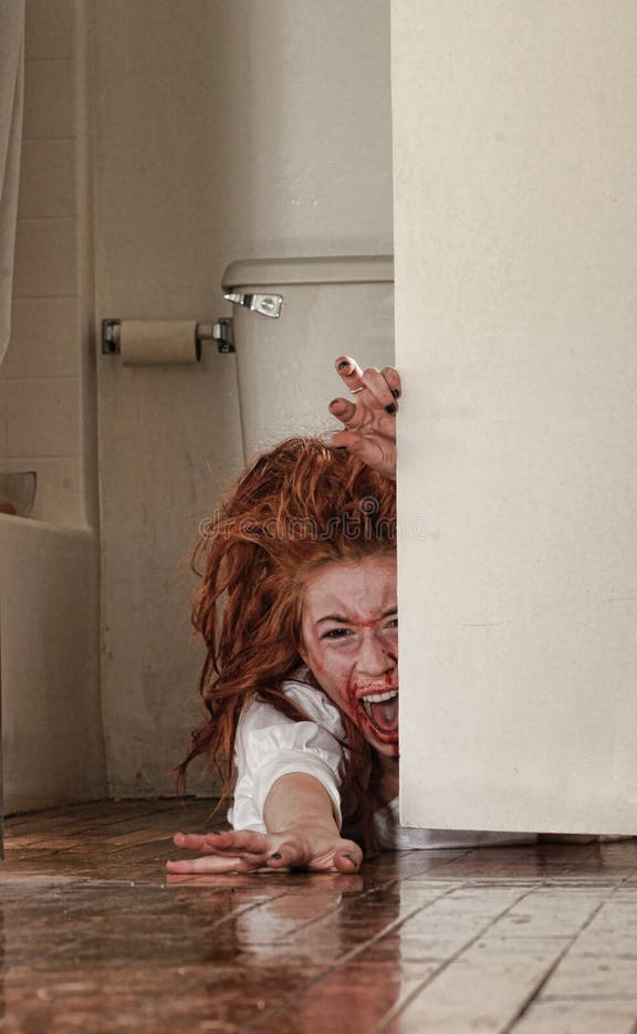 Horror Image with Bleeding Freightened Woman Stock Photo - Image of ...