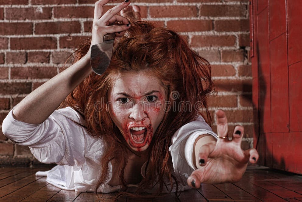 Horror Image with Bleeding Freightened Woman Stock Image - Image of ...