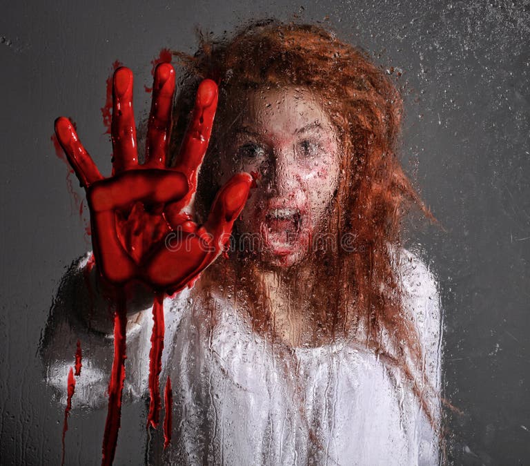 Horror Image with Bleeding Freightened Woman Stock Image - Image of ...