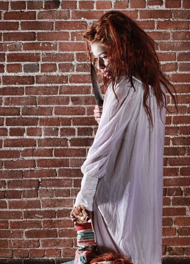 Horror Image with Bleeding Frightened Woman Stock Image - Image of ...