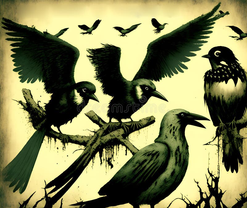 Horror Killing Birds, Generative AI Illustration Stock Illustration ...
