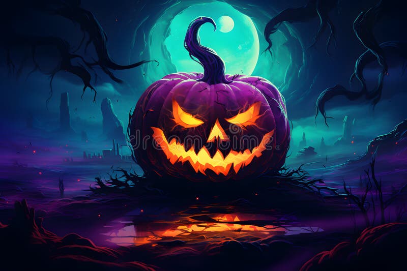 Horror Night with Evil Pumpkins Wallpaper, Generative AI Stock ...