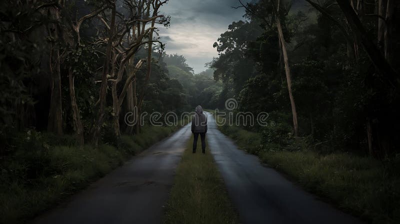 Horror Places Rows of the Trees in Jungle Road Along a Person Stock ... Horror Places Rows of the Trees in Jungle Road Along a Person Stock ...