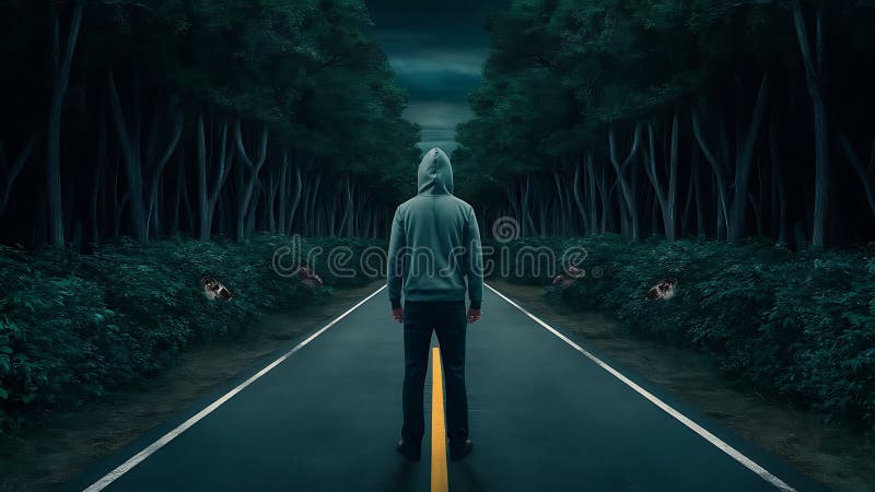 Horror Places Rows of the Trees in Jungle Road Along a Person Stock ... Horror Places Rows of the Trees in Jungle Road Along a Person Stock ...