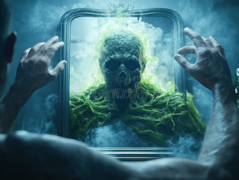 Horror Reflection in Mirror, Distorted Figure, Twisted Image, Grotesque ...