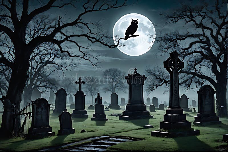 Horror and Scary Scene of Grave Yard Stock Illustration - Illustration ...