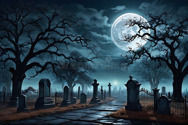 Horror and Scary Scene of Grave Yard Stock Illustration - Illustration ...