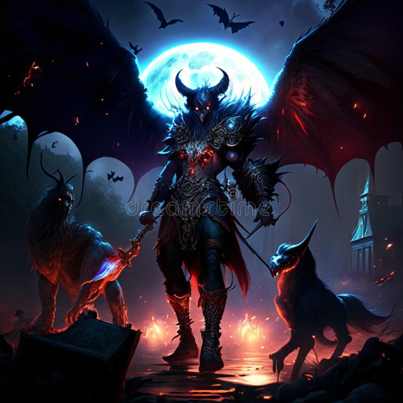 Horror Scene with Demon and Devil. Halloween Concept Stock Illustration ...