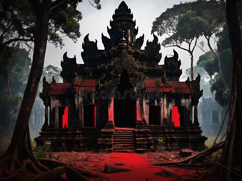 Horror temple in cambodia stock illustration. Illustration of rock ...