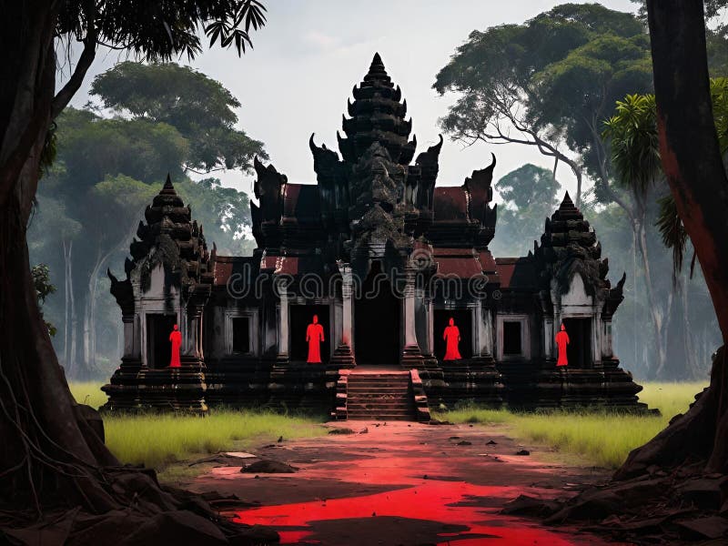Horror temple in cambodiaw stock illustration. Illustration of stone ...