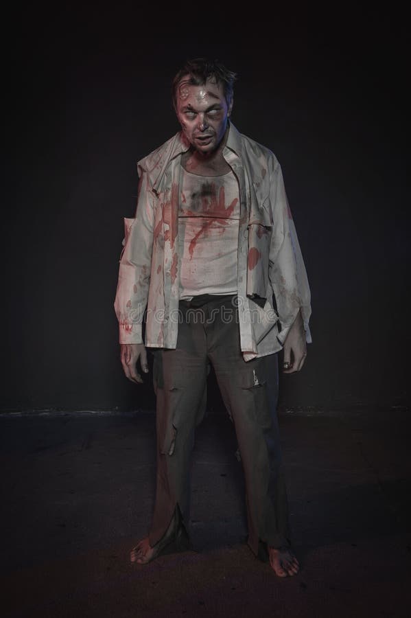 Horror Terrible Zombie Man. Halloween Scene Stock Image - Image of ...