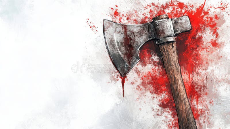 A Horror-themed Halloween Mask and a Rusty Axe Covered in Blood Stains ...