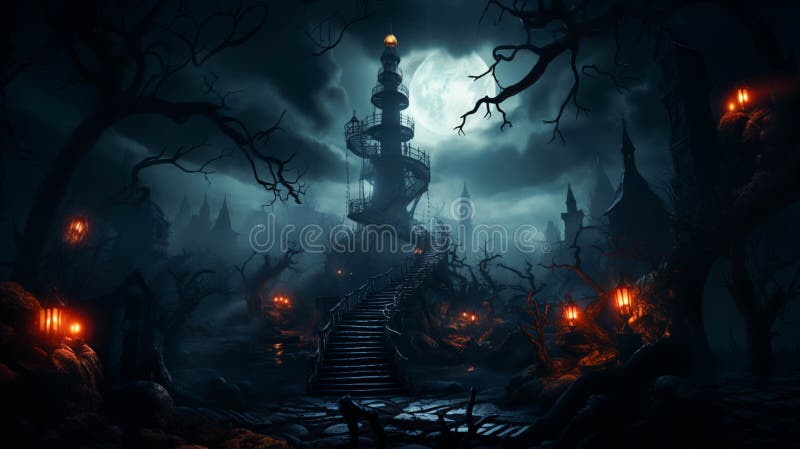A Horror Tower with a Spiral Staircase on the Top Stock Illustration ...