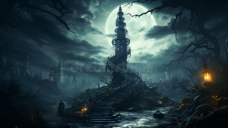 A Horror Tower with a Spiral Staircase on the Top Stock Image - Image ...