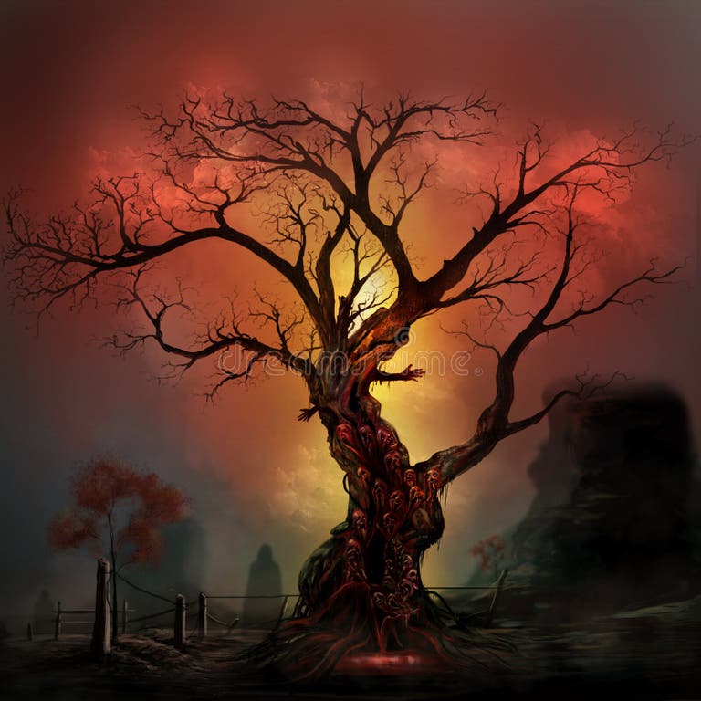 Horror Tree Landscape Artwork. Stock Illustration - Illustration of ...